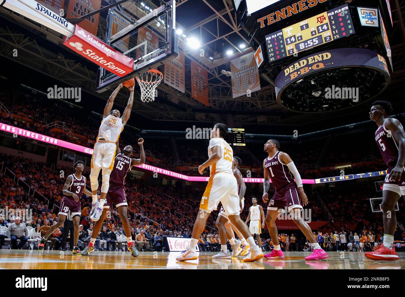 Tennessee guard Yves Pons (35) shoot past Texas A&M forward Jonathan ...