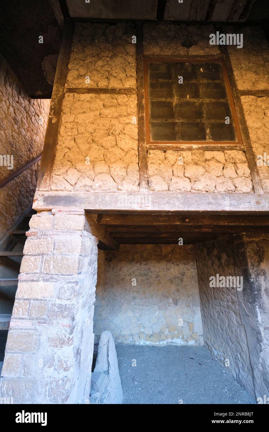 Detail view of a typical two storey building, house, home. At the Roman ...