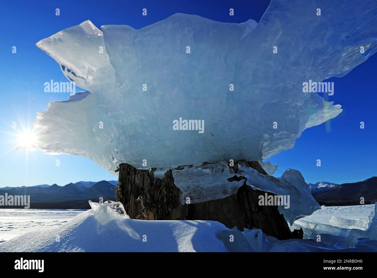 Kinoko Kori, mushroom shaped ice, is pictured on a man-made frozen lake ...
