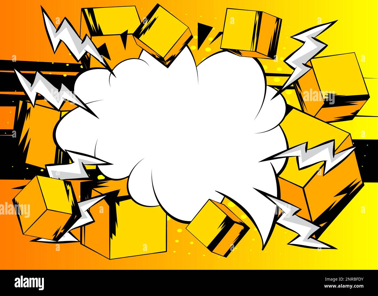 Blank comic book speech bubble background with cube shapes. Yellow ...