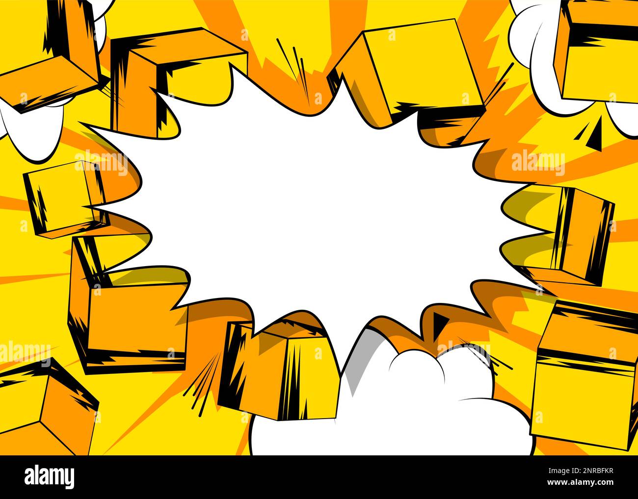 Blank comic book speech bubble background with cube shapes. Yellow ...