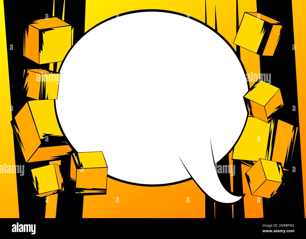 Blank comic book speech bubble background with cube shapes. Yellow ...