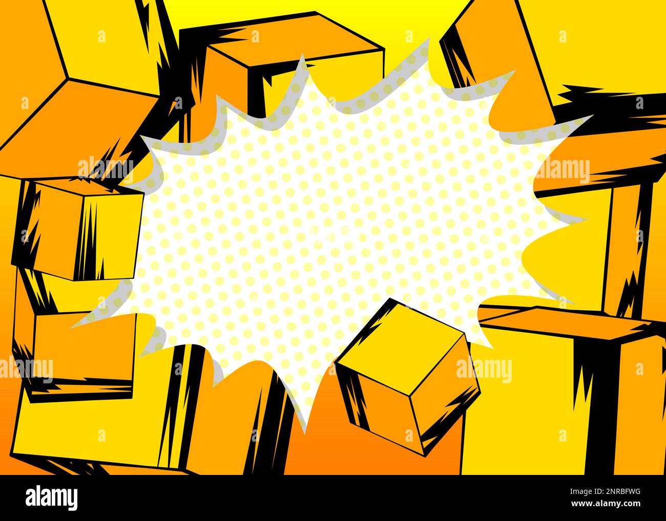 Blank comic book speech bubble background with cube shapes. Yellow ...