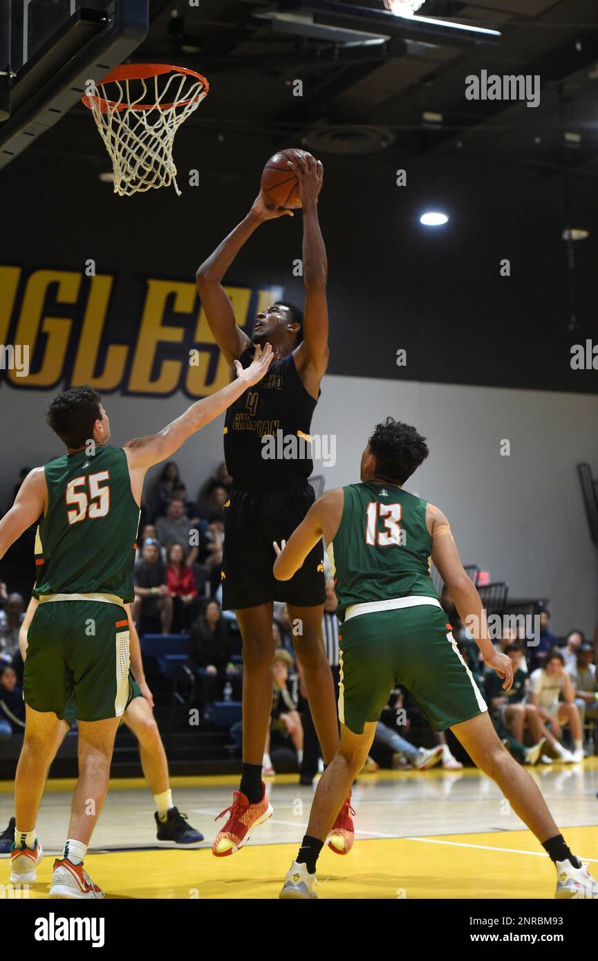 TEMECULA, CA - JANUARY 25: Rancho Christian (4) Evan Mobley goes up for ...