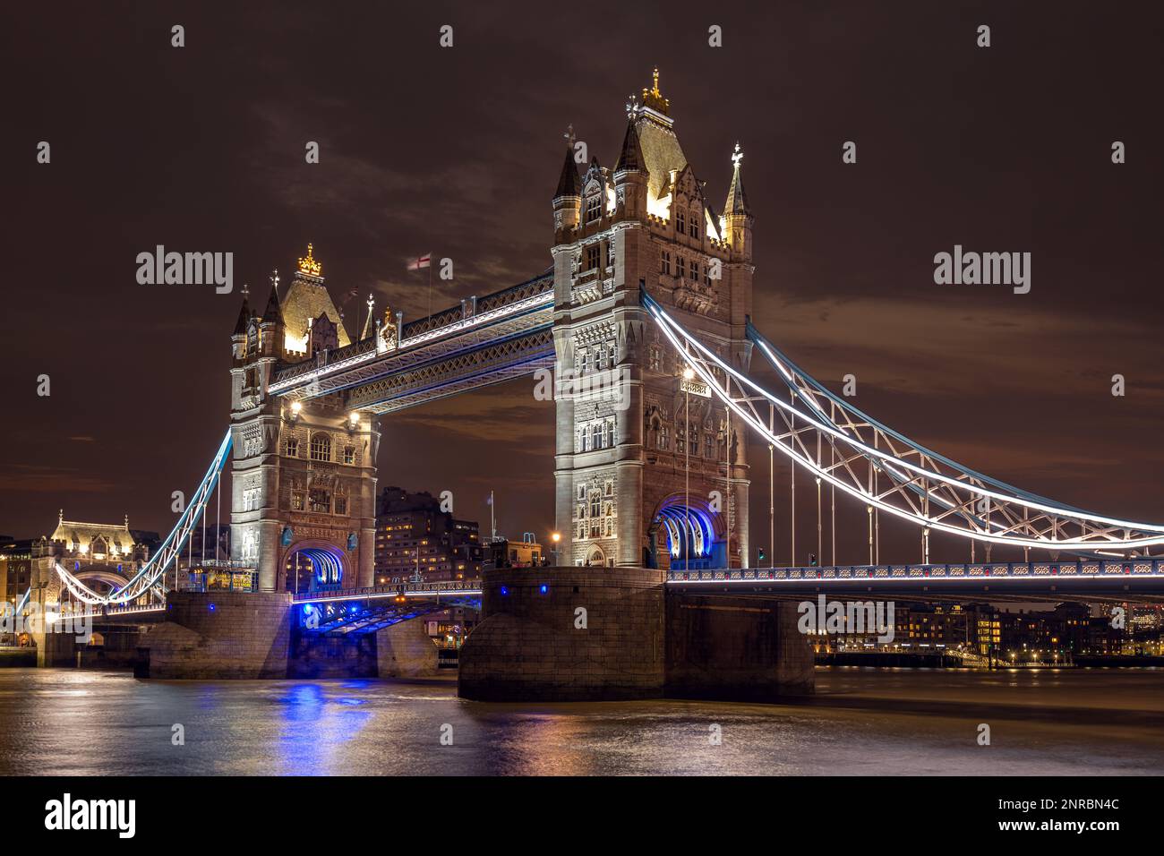 Beautiful night view of Tower Bridge with river thames in London ...