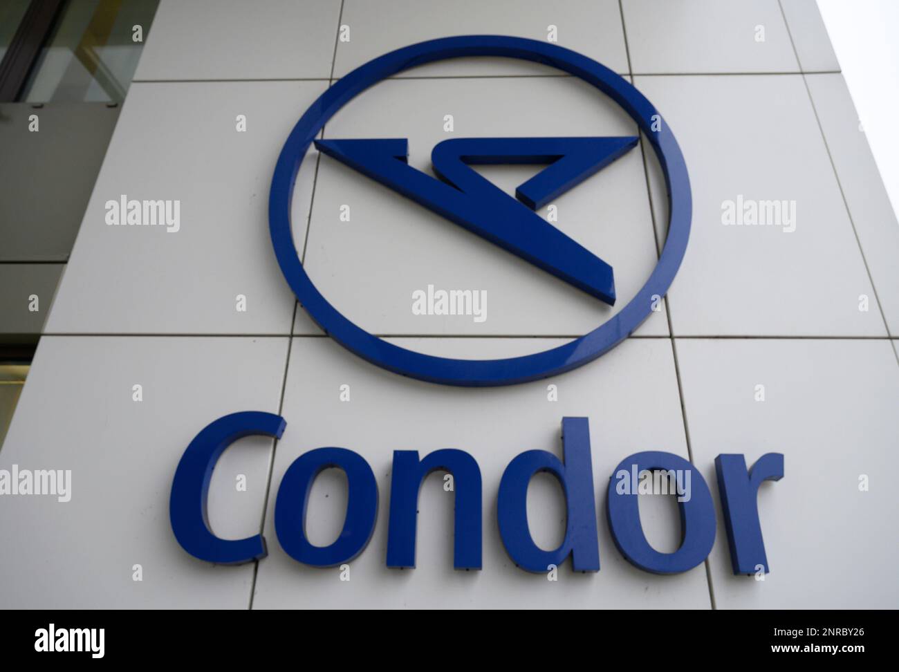 The Condor airline logo on an airline building in Frankfurt airport ...