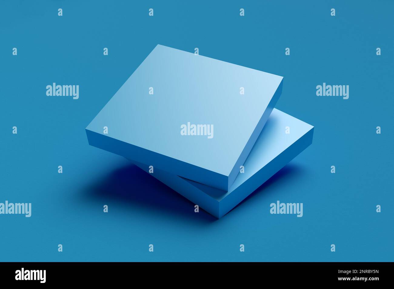 Two square blocks levitating on blue background. Modern background ...