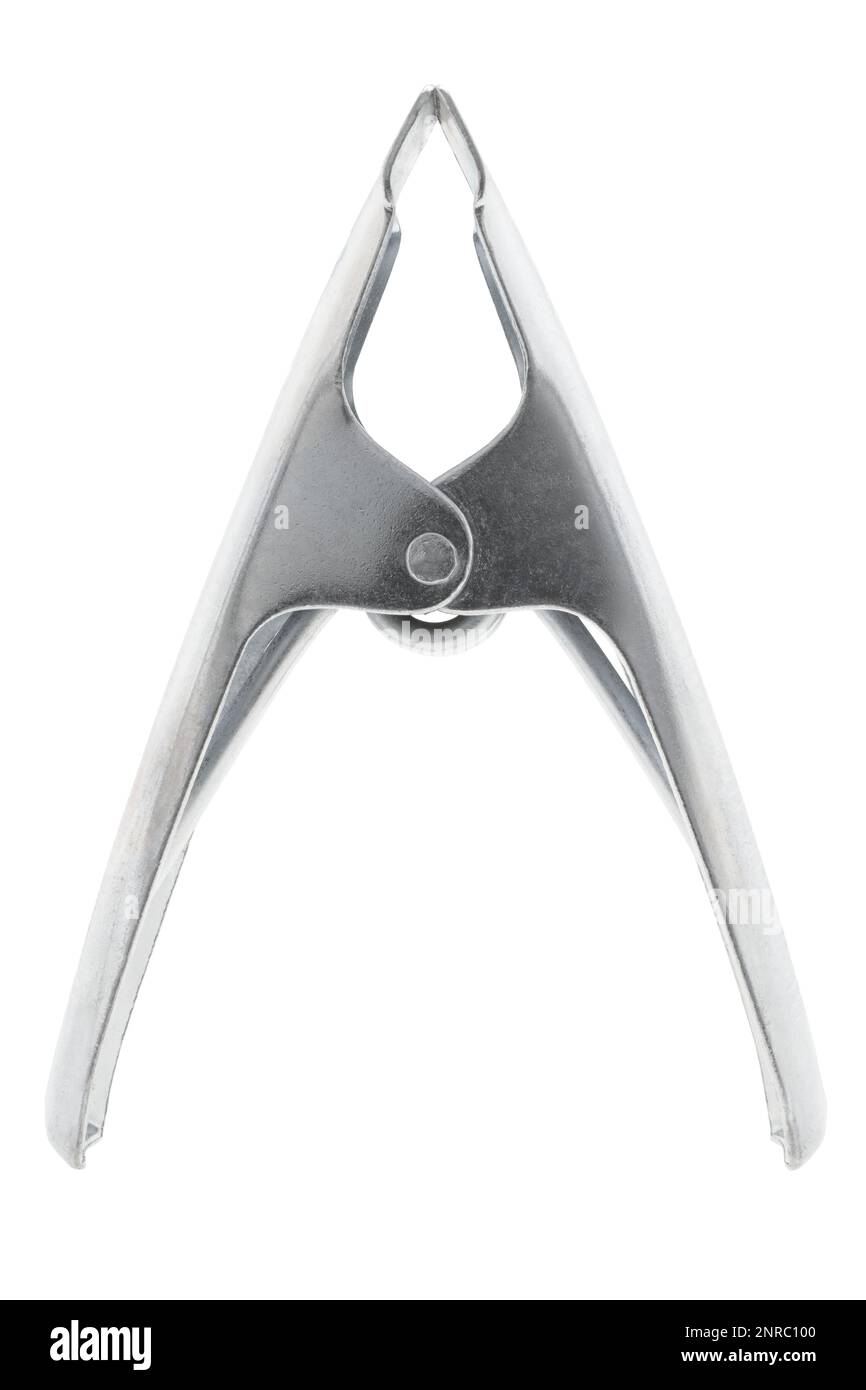 Metal spring clamp on white background Stock Photo - Alamy