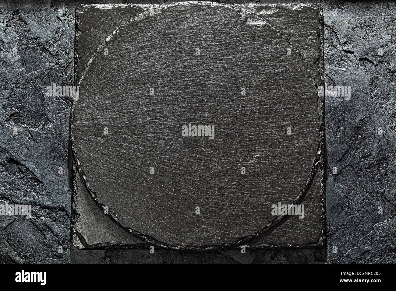 Black Slate Plate Round Shape On Square Mock Up For Suhi Bar Menu Stock ...
