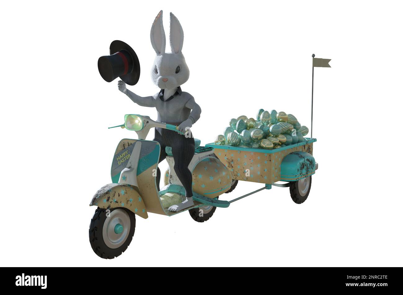 3D Illustration , The Easter Bunny delivering eggs Stock Photo - Alamy