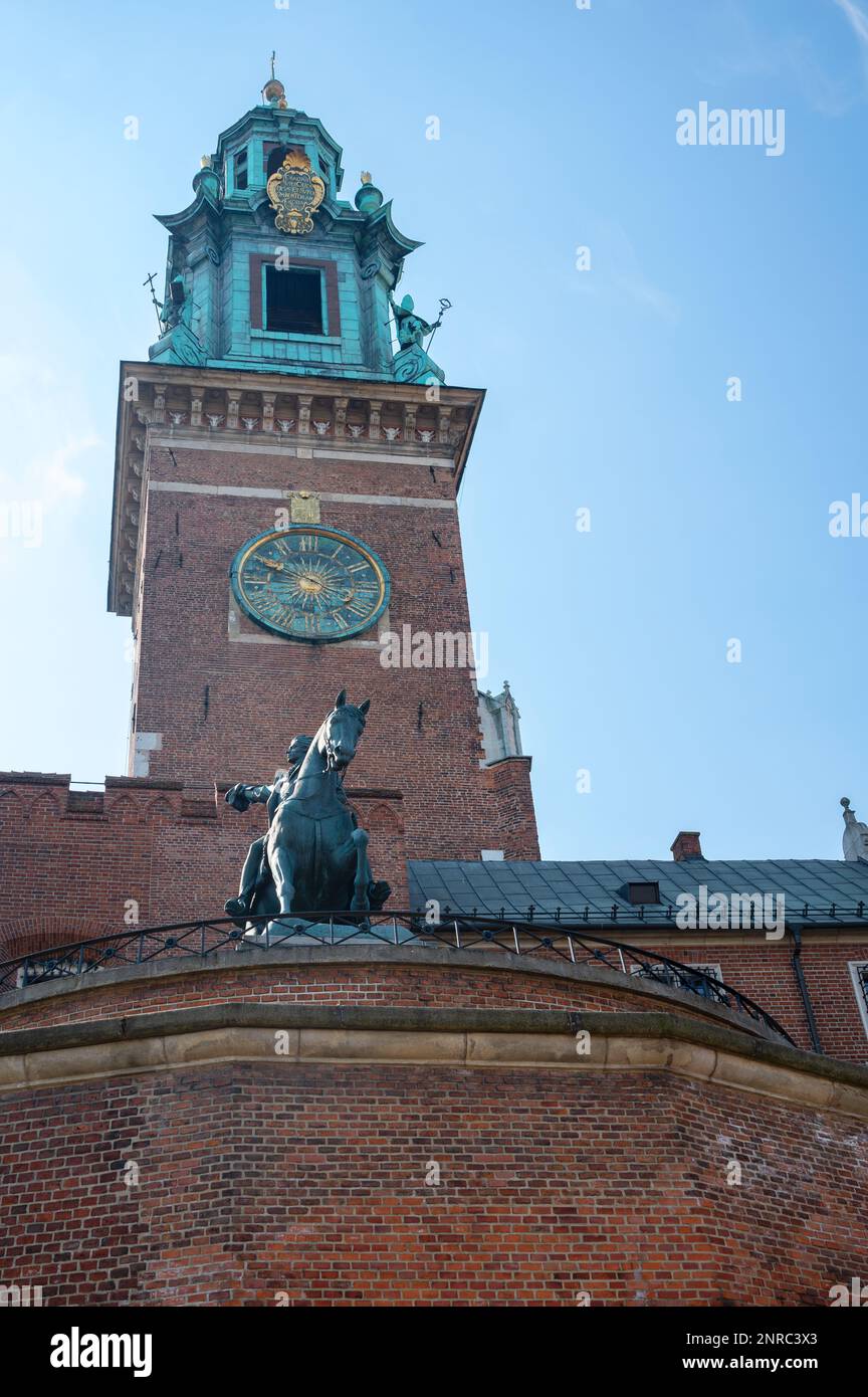 View of the clock tower at the Wawel Cathedral, Krakow, Poland Stock ...