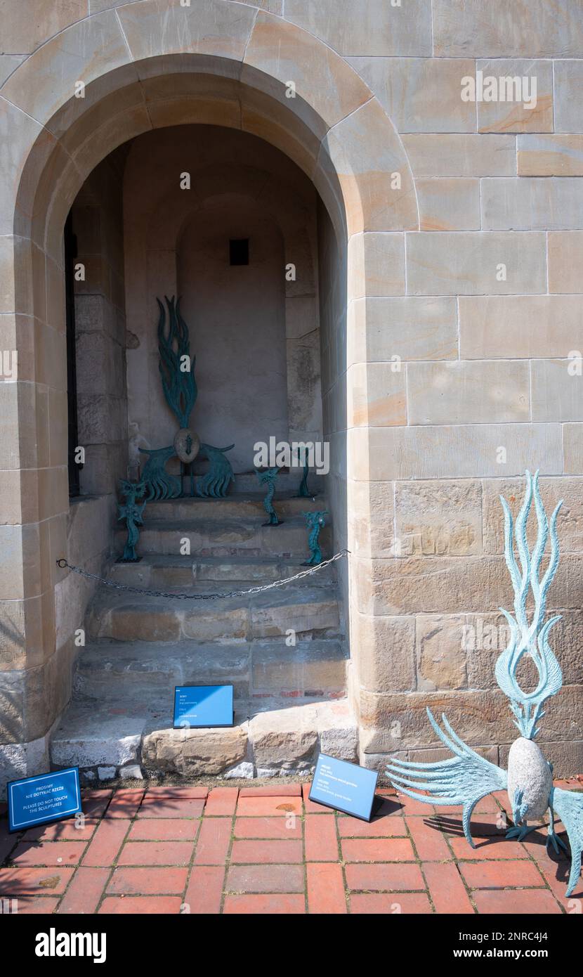 View of the patinated bronze statues at the Wawel Royal castle,Krakow ...