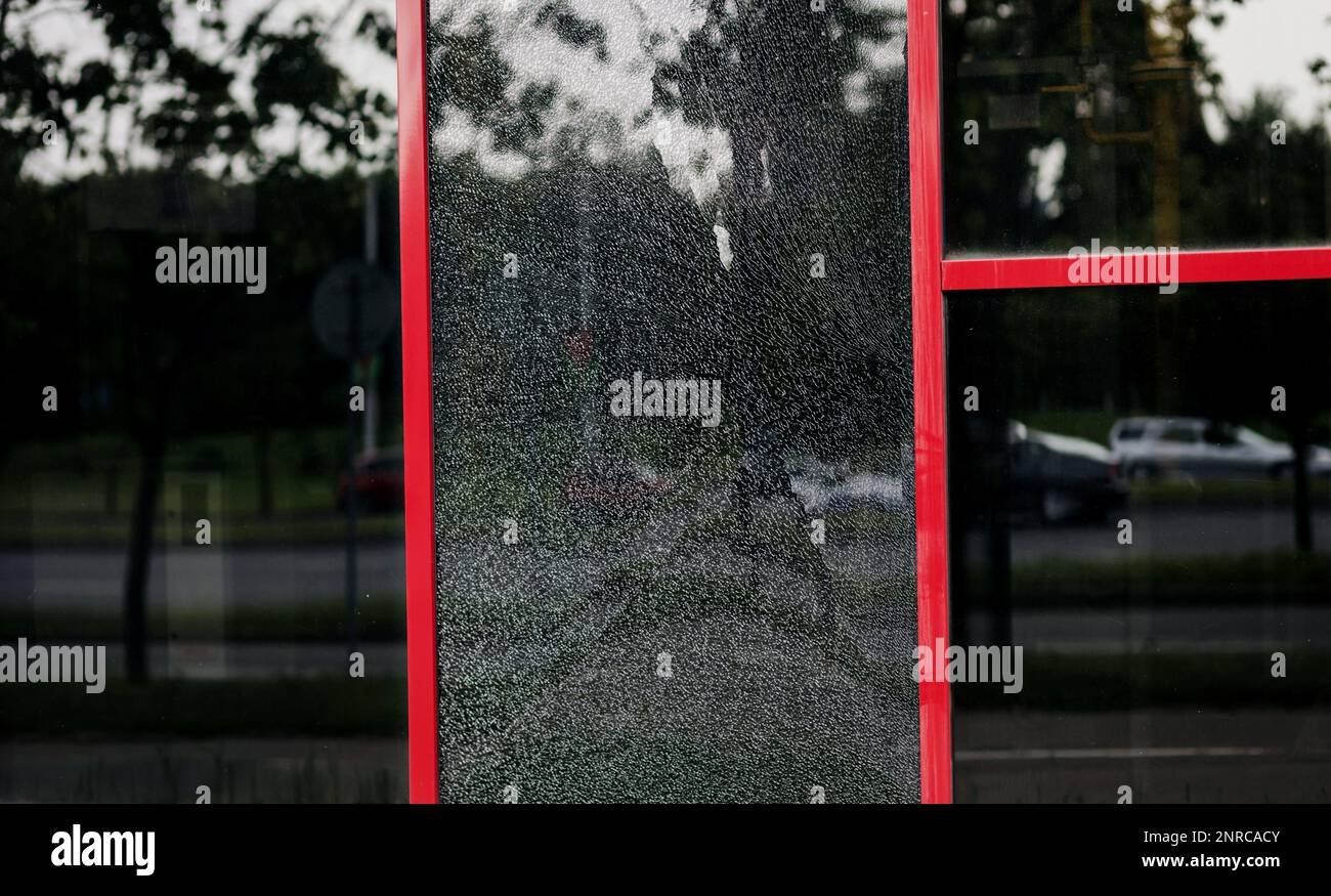 Broken glass front window. Crime and destroy Stock Photo - Alamy