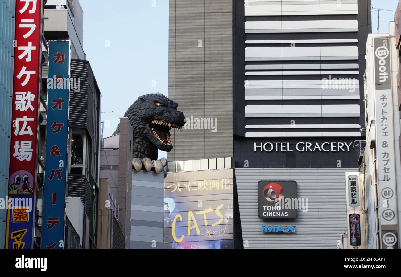A life-sized Godzilla appears at Kabukichō in Shinjuku Ward, Tokyo on ...