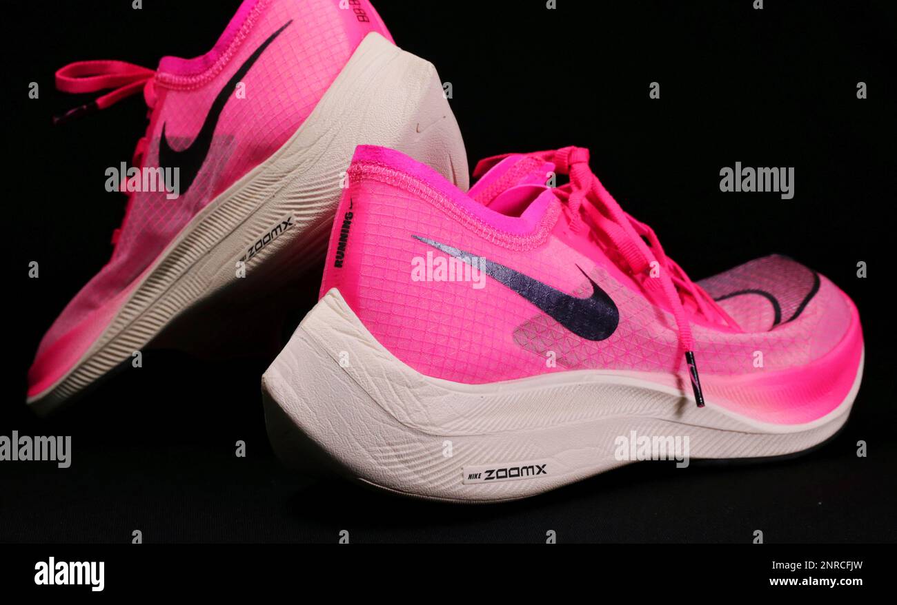 A photo shows NIKE shoes "VAPORFLY (VF)" in Tokyo on January 20, 2020 ...