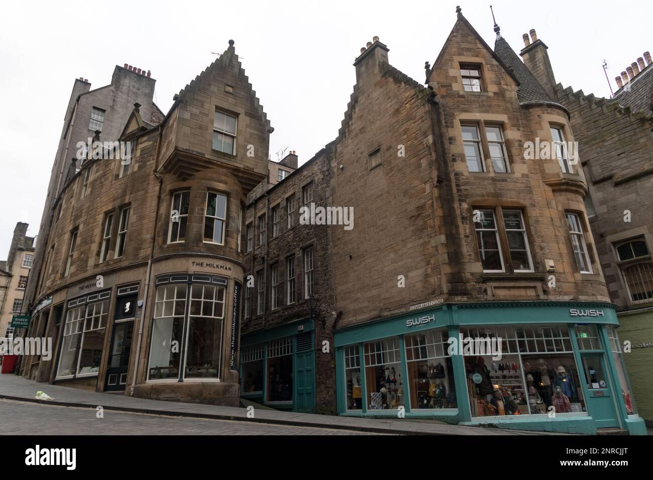 A view of Cockburn Street in Edinburgh on a quiet Sunday morning Stock ...