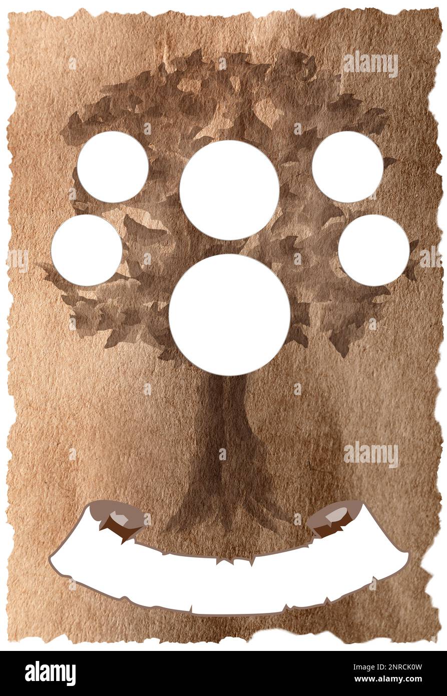 Family tree with empty frames for photos in vintage style, illustration ...