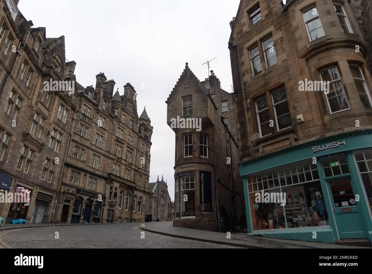 A view of Cockburn Street in Edinburgh on a quiet Sunday morning Stock ...