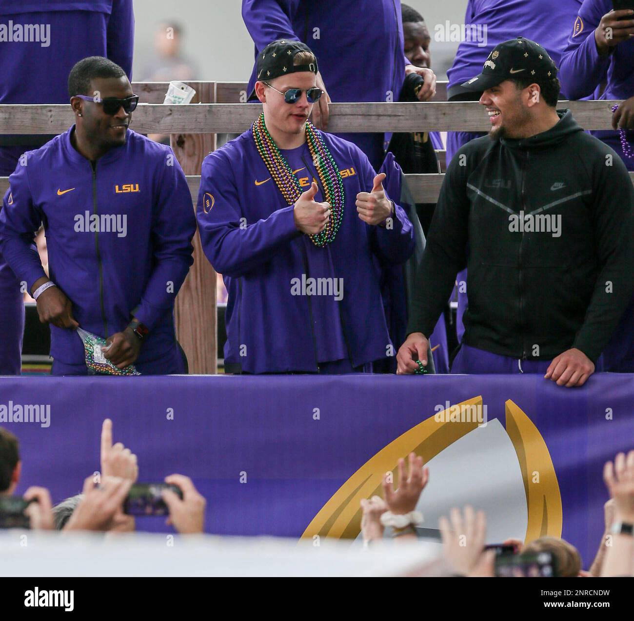 January 18, 2020: LSU quarterback Joe Burrow give his parents a thumbs ...