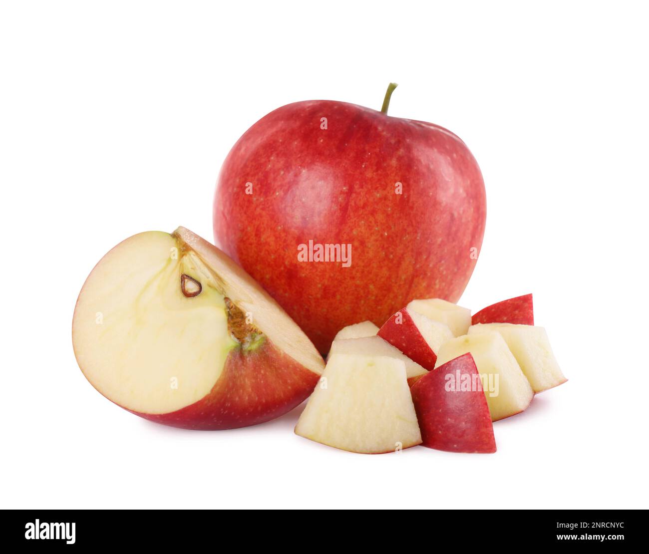 Whole and cut apples on white background Stock Photo - Alamy