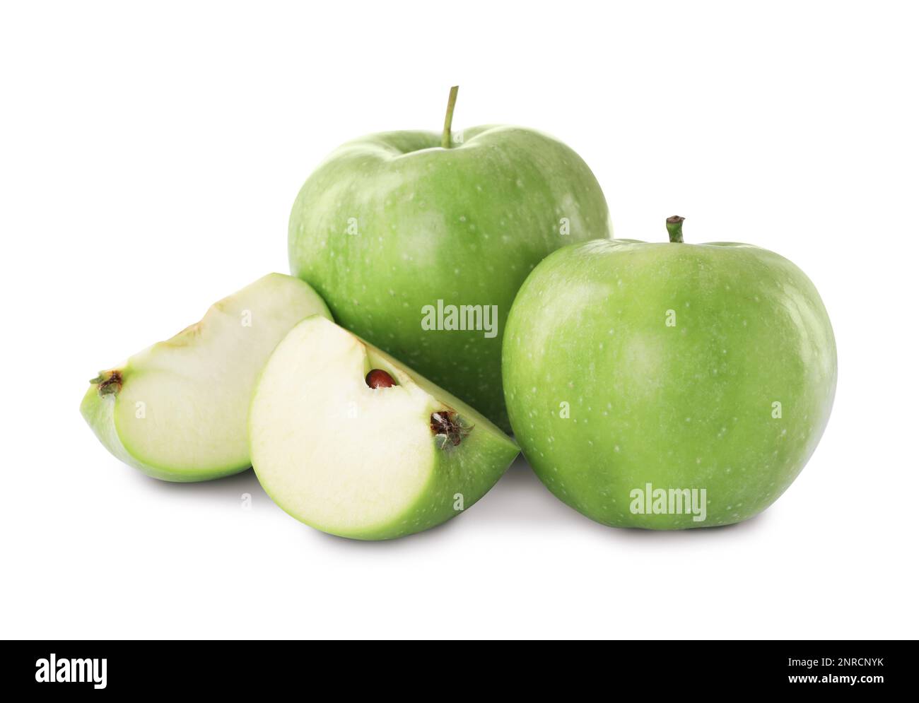 Whole and cut apples on white background Stock Photo - Alamy