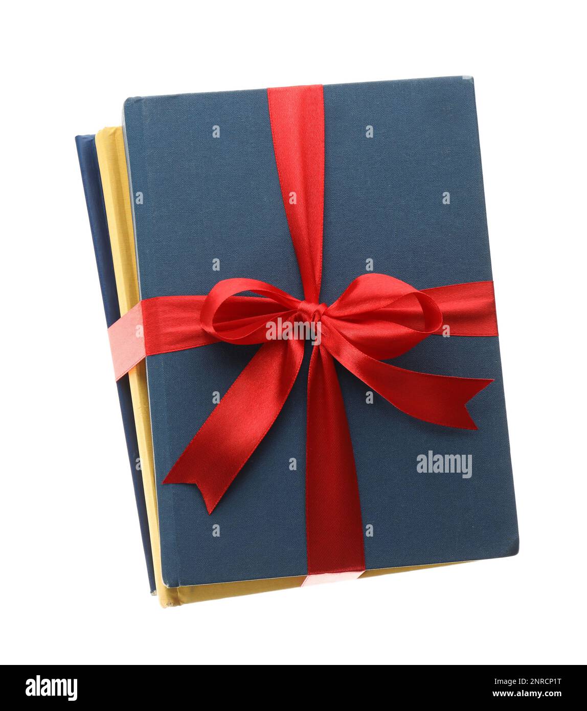Different books tied with red ribbon isolated on white Stock Photo - Alamy