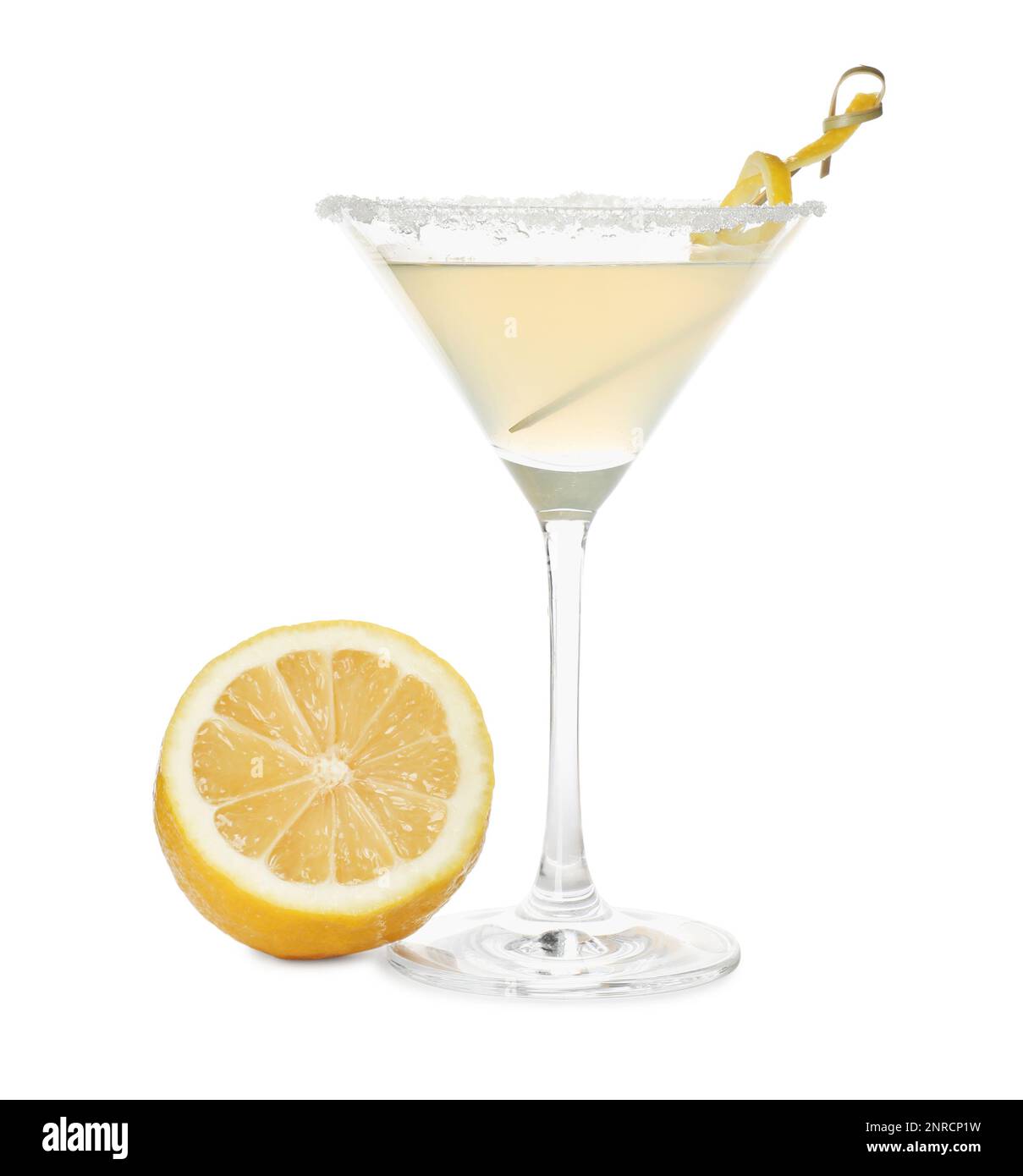 Lemon drop martini cocktail and fresh fruit on white background Stock ...
