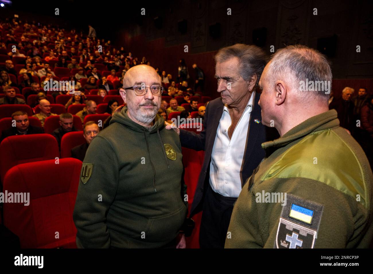 L-R : Ukrainian Minister of Defence Oleksii Reznikov, Bernard-Henri ...