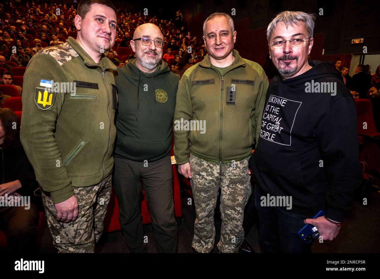 Ukrainian Minister of Defence Oleksii Reznikov (2nd from L) and Minister of Culture Oleksandr ...