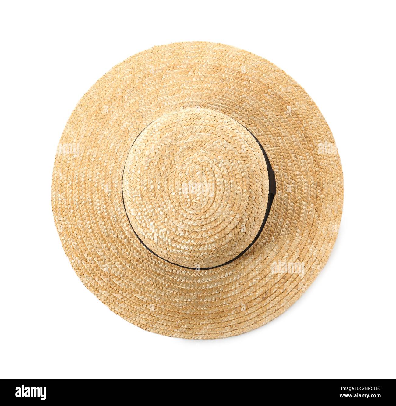 Stylish straw hat isolated on white, top view Stock Photo - Alamy