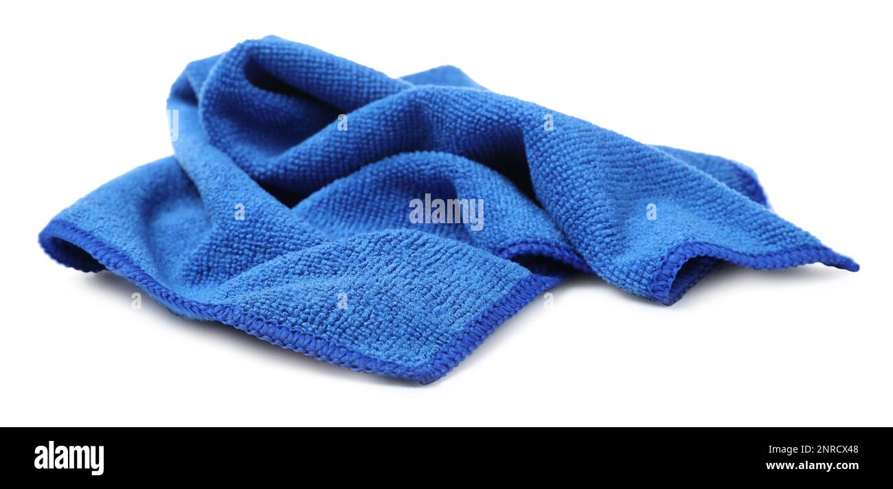 Clean blue microfiber cloth isolated on white Stock Photo - Alamy