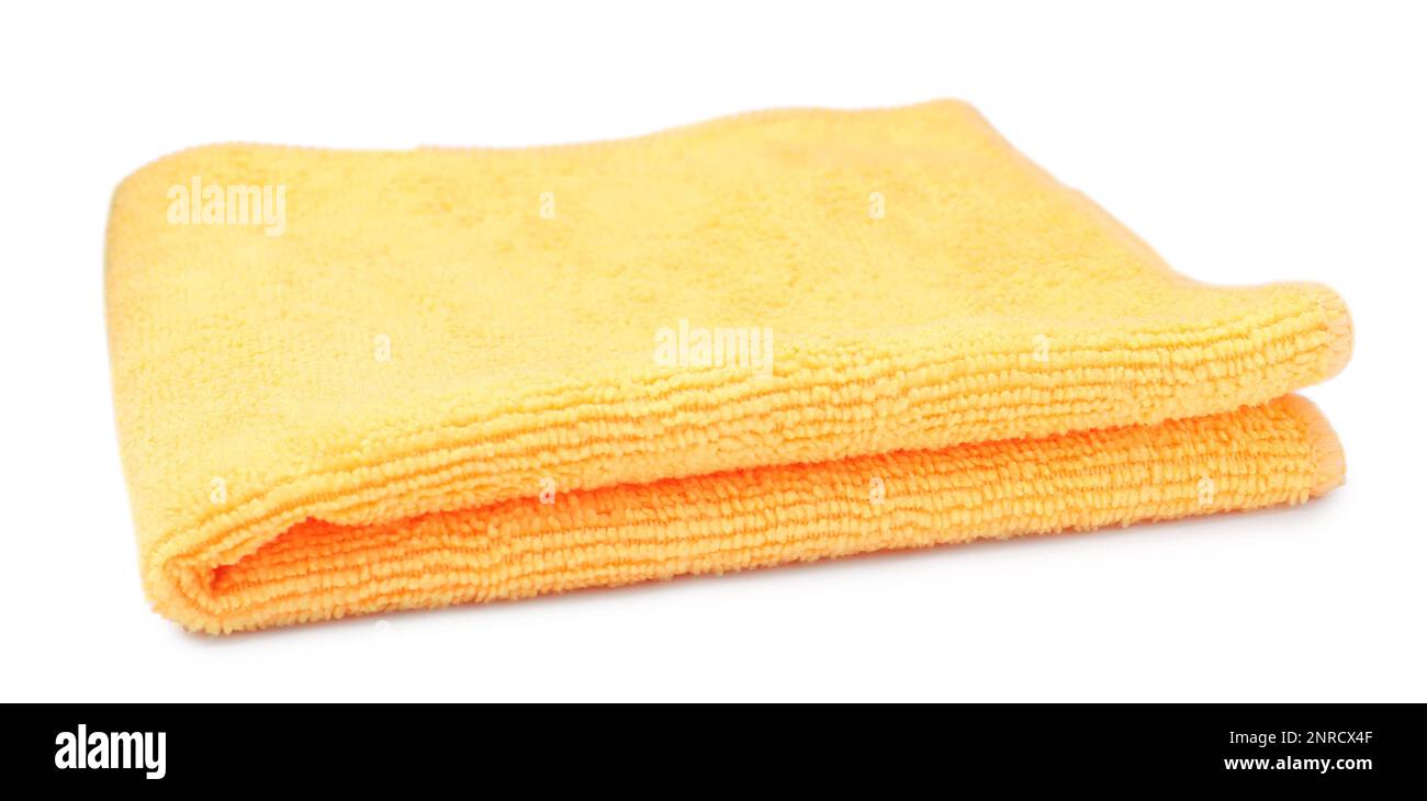 Clean orange microfiber cloth isolated on white Stock Photo - Alamy
