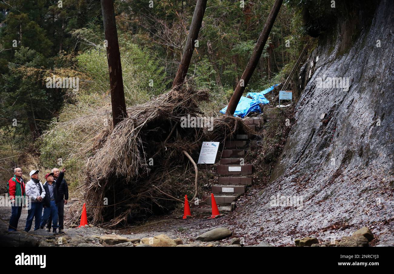 A photo shows Chiba section, geologic formation about 770,000 years ago ...
