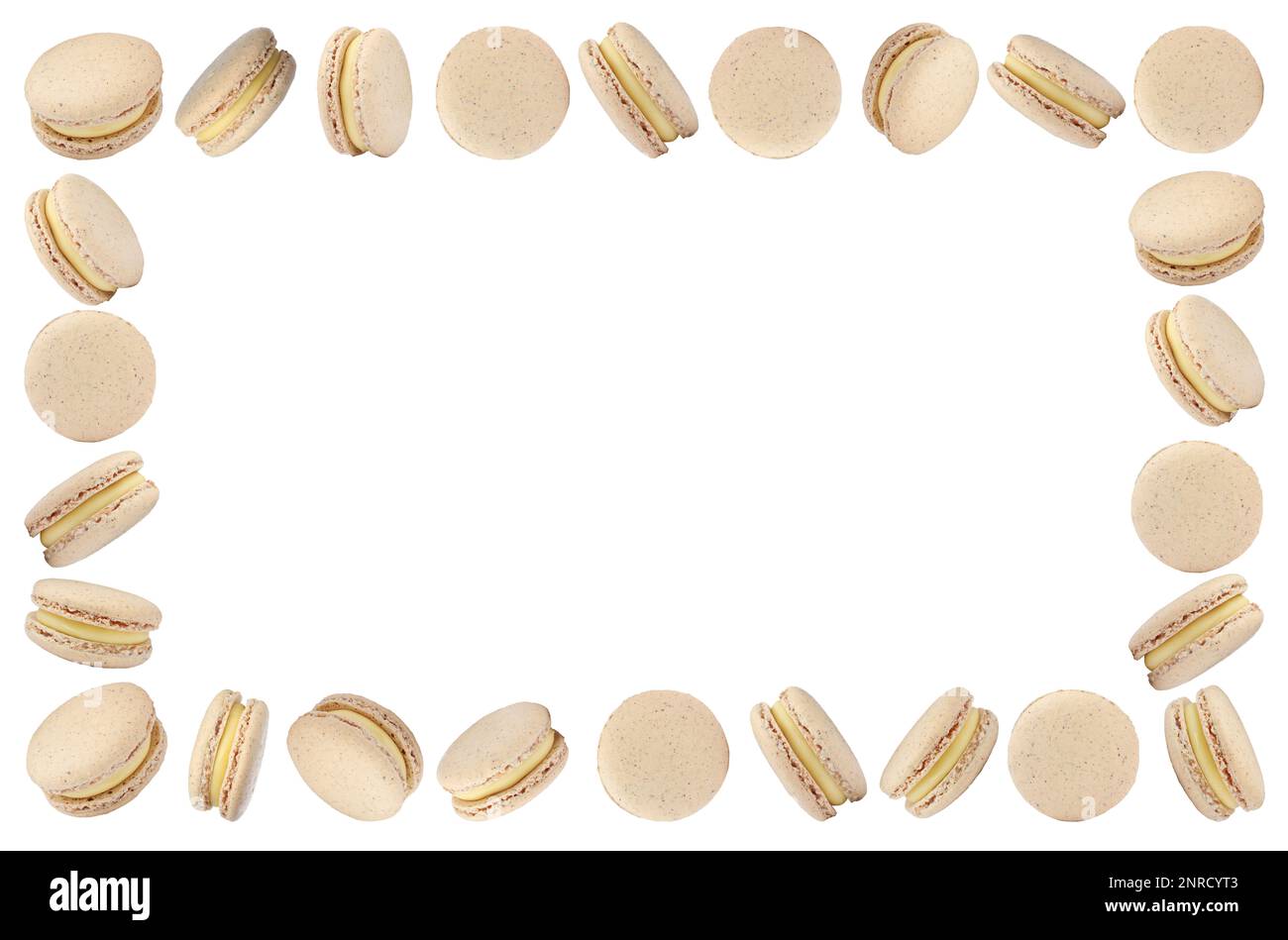 Frame made of delicious macarons on white background Stock Photo - Alamy