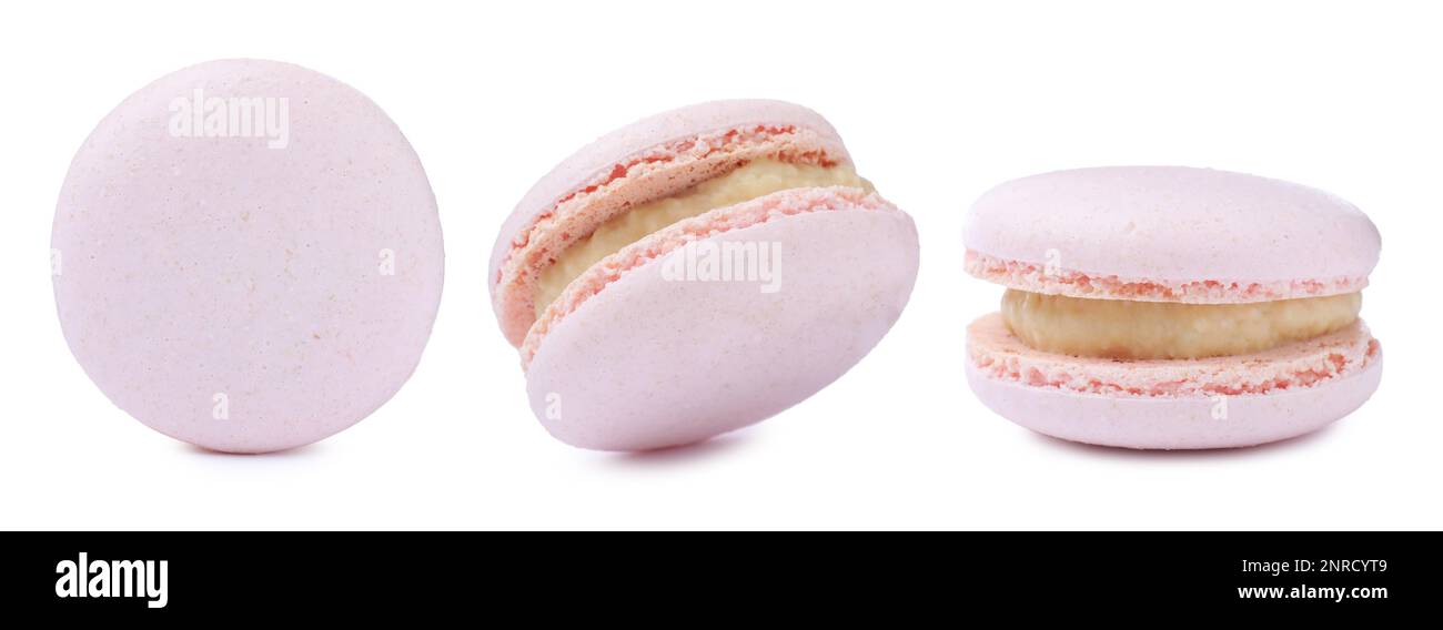 Set with delicious macarons on white background. Banner design Stock ...