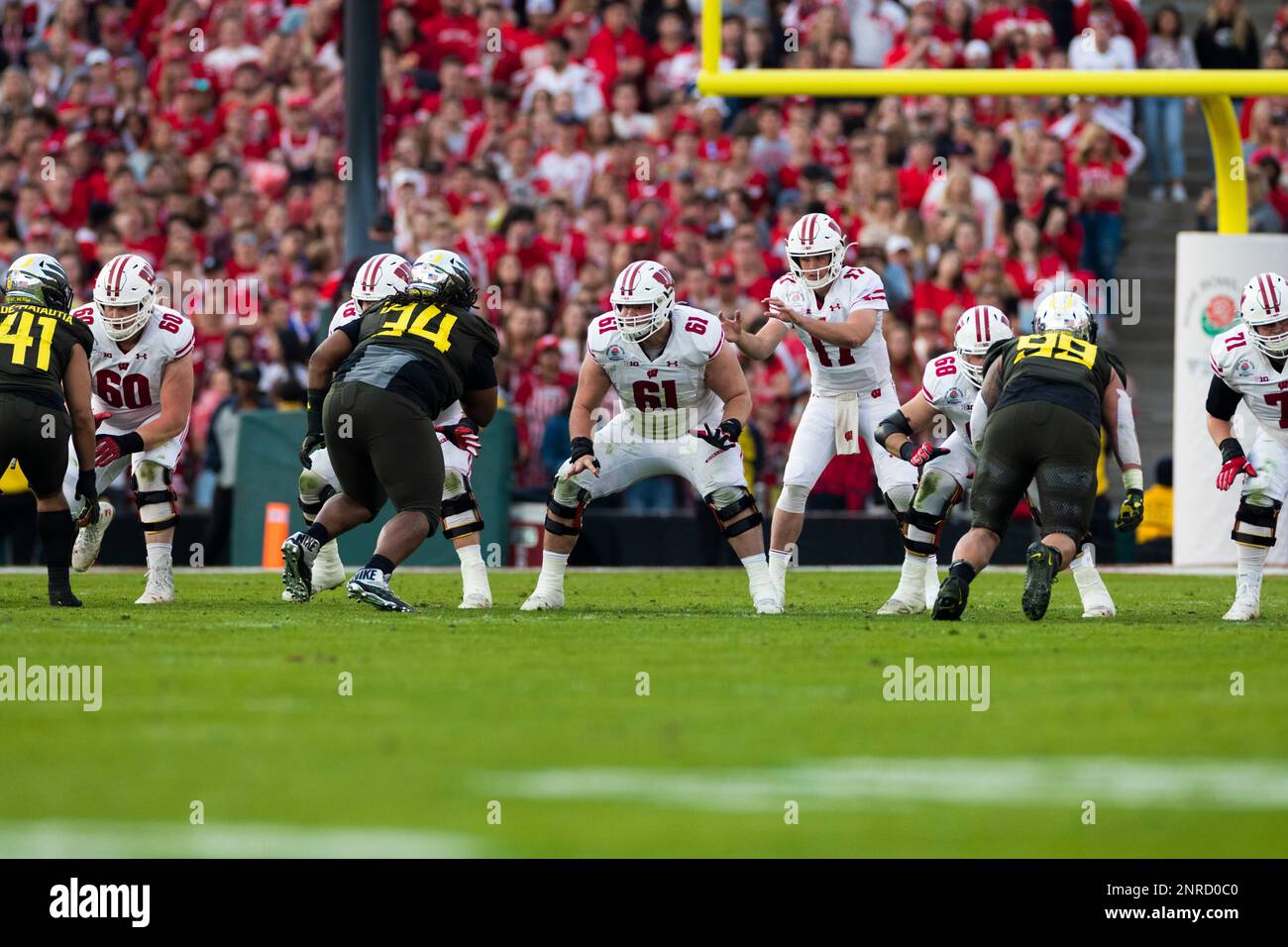 Wisconsin Badgers offensive lineman Tyler Biadasz (61) during the Rose ...