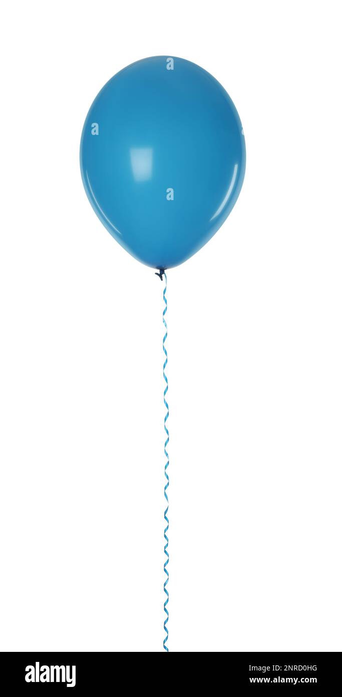 Light blue balloon with ribbon isolated on white Stock Photo - Alamy