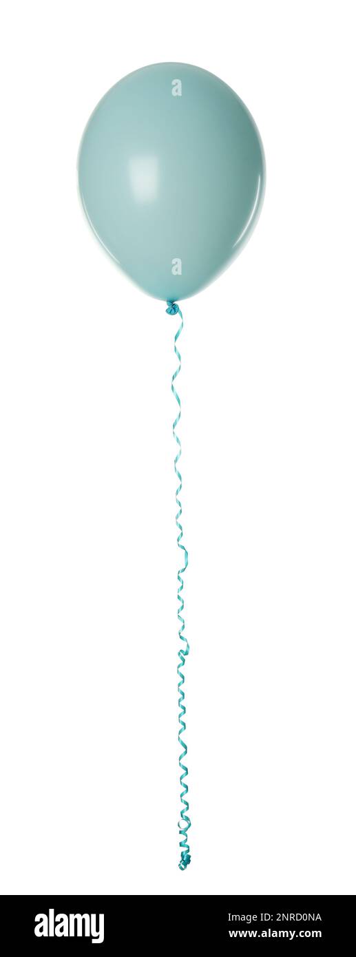 Light blue balloon with ribbon isolated on white Stock Photo - Alamy