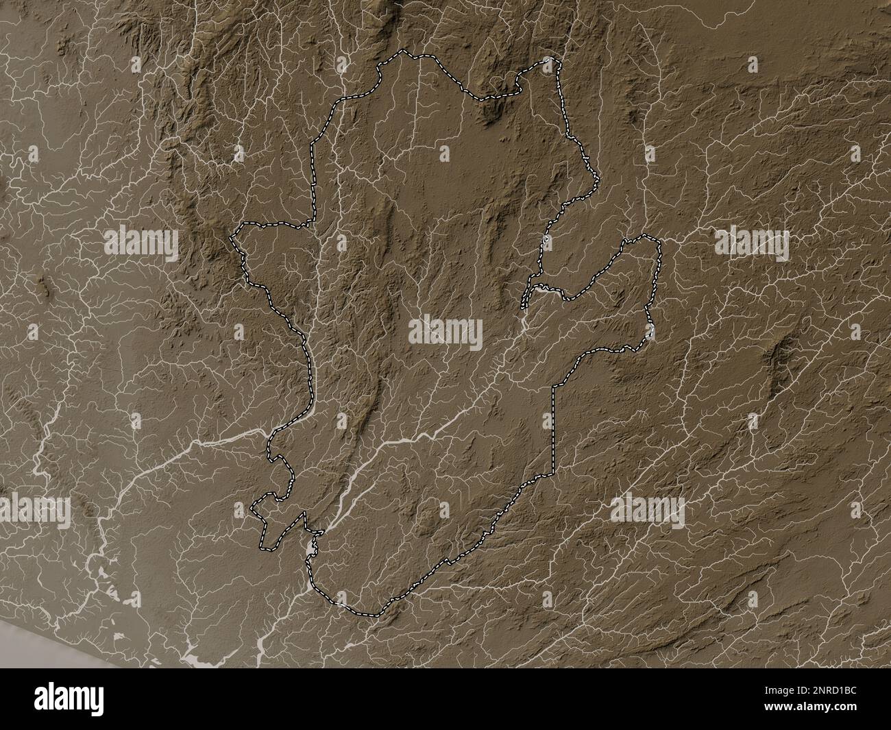 Eastern, province of Sierra Leone. Elevation map colored in sepia tones ...
