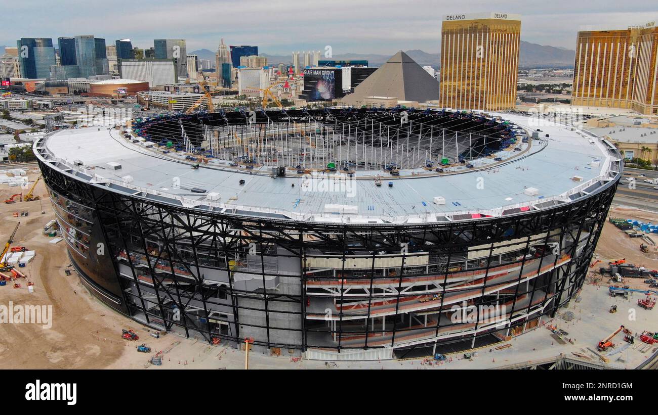 This Dec. 18, 2019 photo shows an aerial view of Allegiant Stadium the ...
