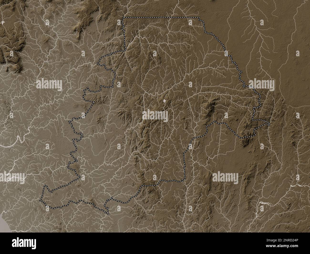 Northern, province of Sierra Leone. Elevation map colored in sepia ...