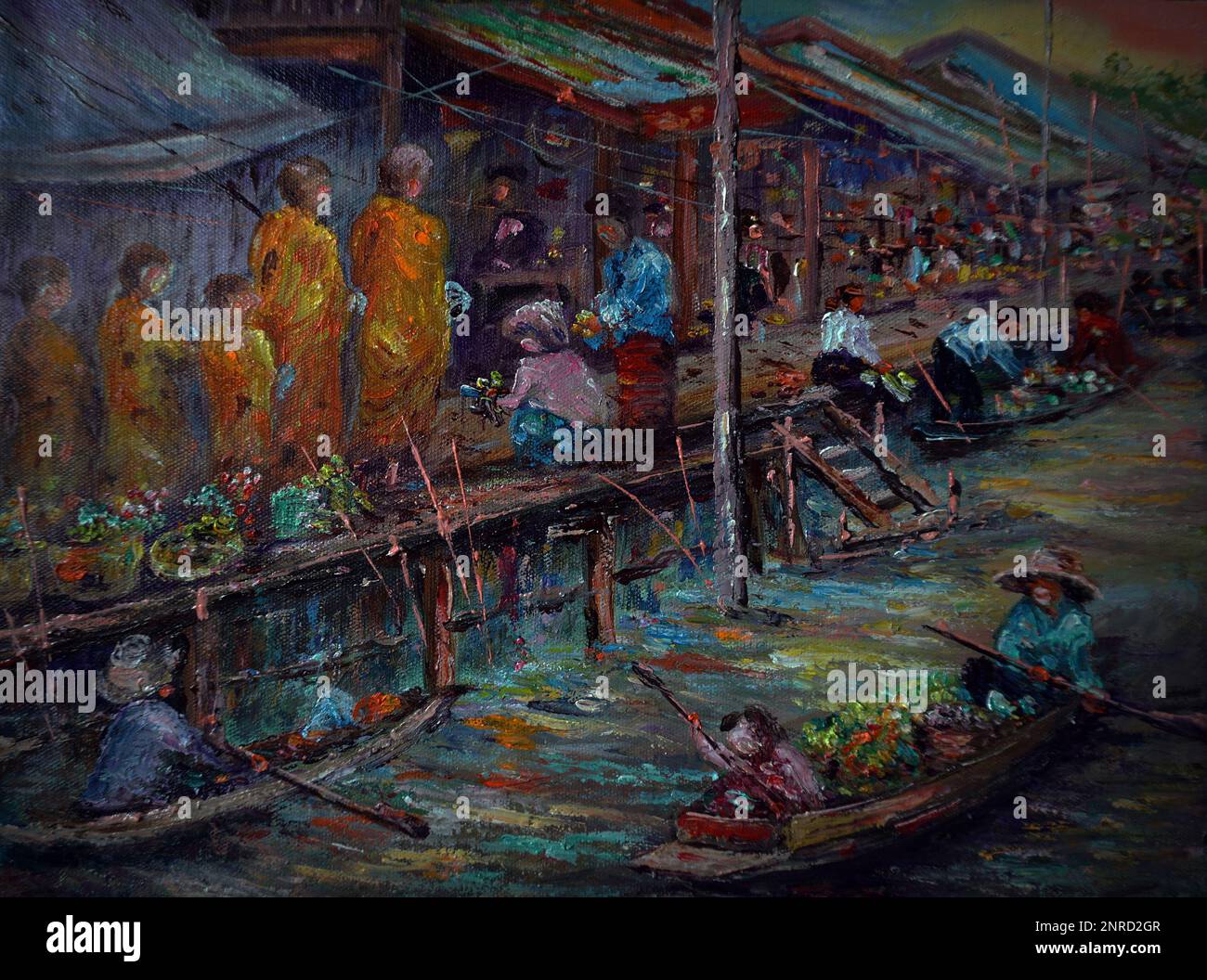 Art painting oil color rural life thailand , , Countryside , local way ...