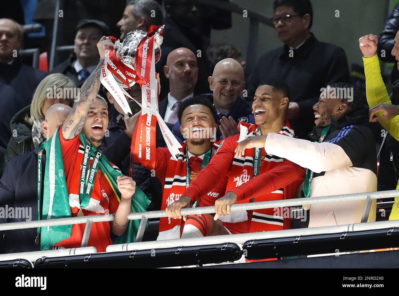 London, UK. 26th Feb, 2023. Antony, Jadon Sancho and Marcus Rashford of ...