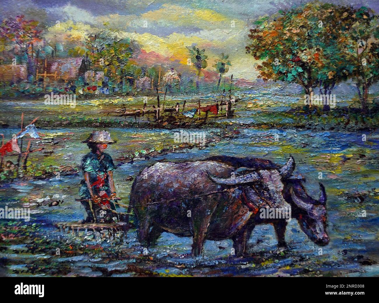 Art painting oil color rural life thailand , , Countryside , local way ...