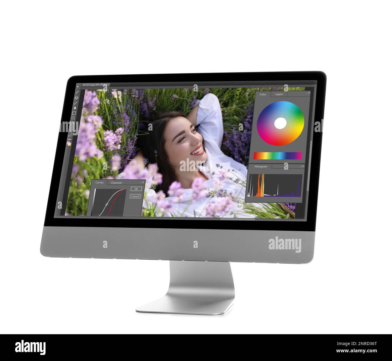 Computer with photo editor application isolated on white Stock Photo ...