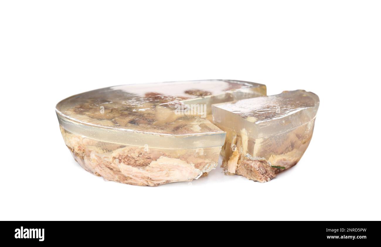 Delicious homemade aspic with meat isolated on white Stock Photo - Alamy