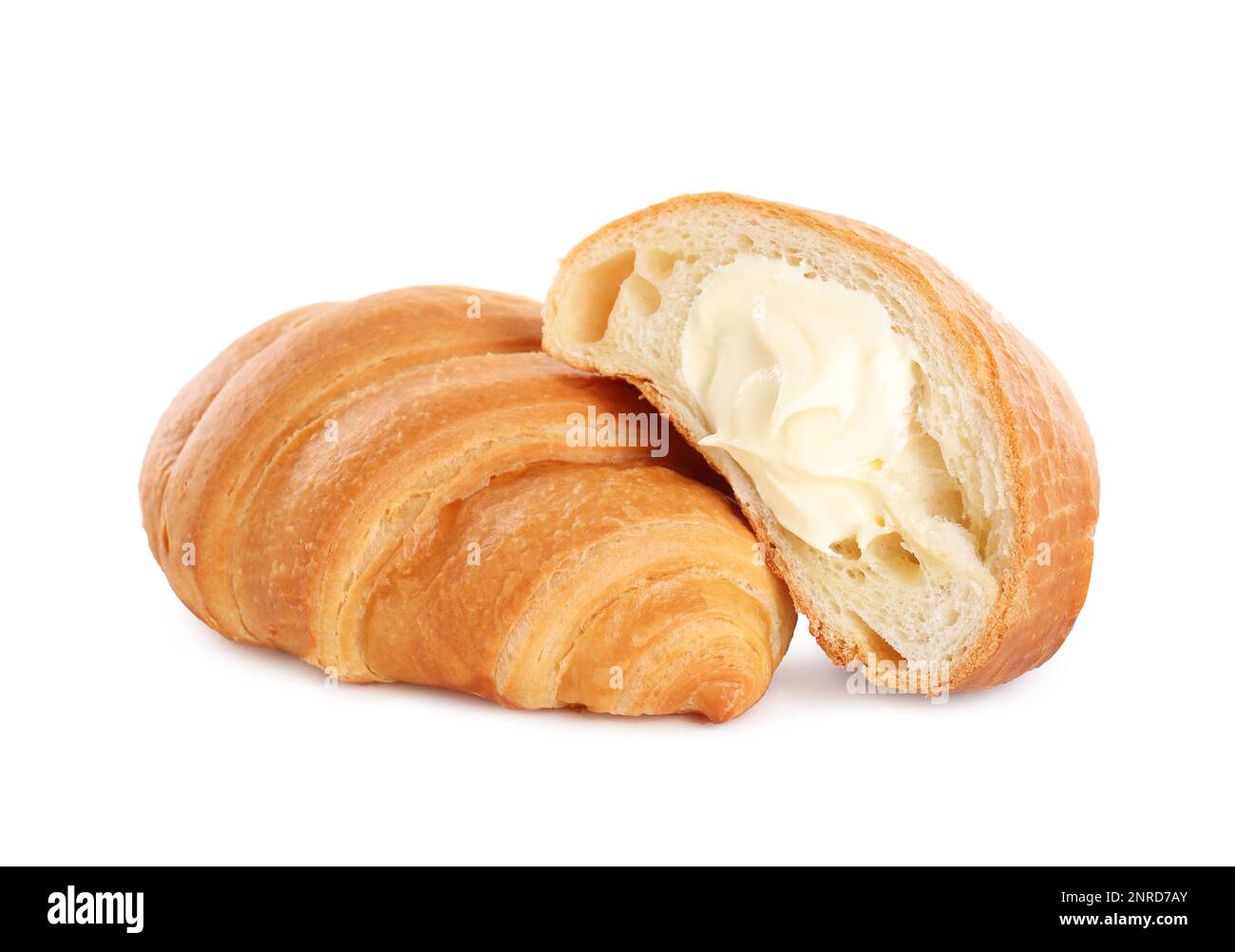 Delicious croissants with cream on white background Stock Photo - Alamy