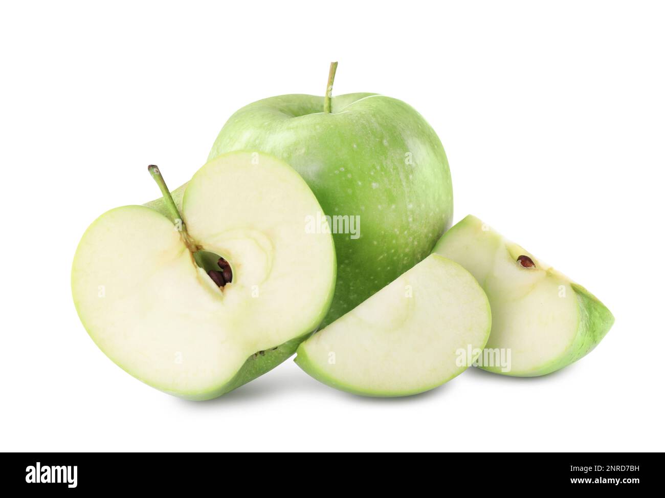 Whole and cut apples on white background Stock Photo - Alamy