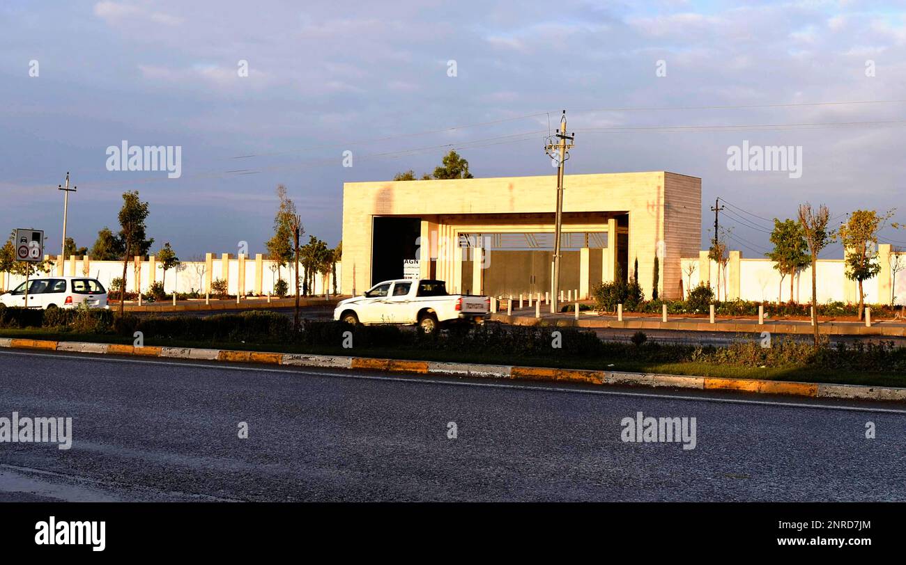 A picture taken on Jan. 10, 2020 shows the gate of a military base ...