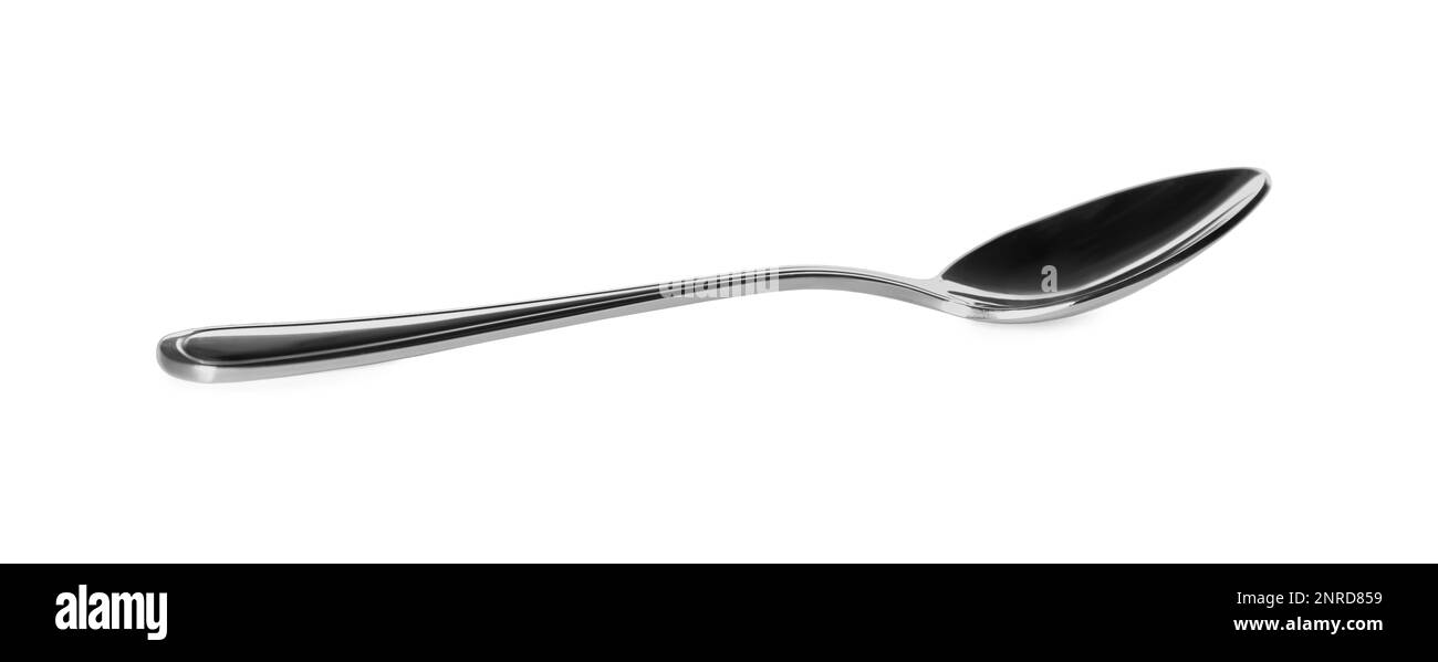 Shiny metal tea spoon isolated on white Stock Photo - Alamy